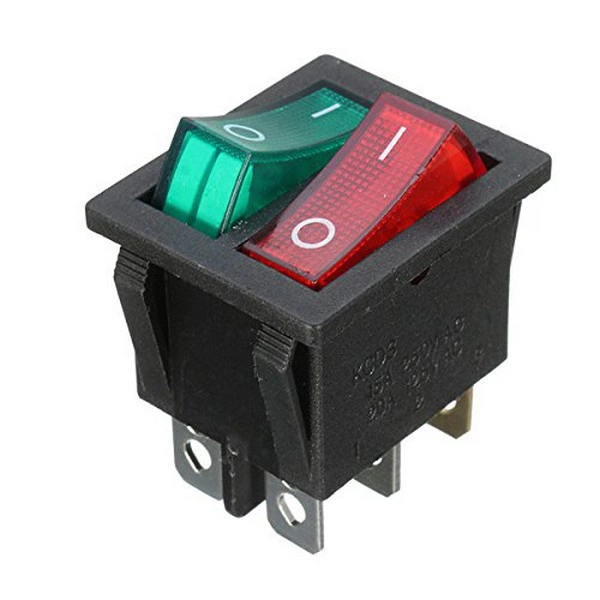 KCD3 red-green rocker switch - ON/OFF switch - 220V - 6 PINs | ABC-RC Shop