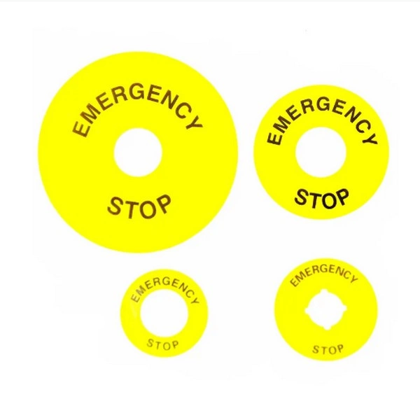 Emergency Stop Descriptive Plaque with Warning Ring 40mm